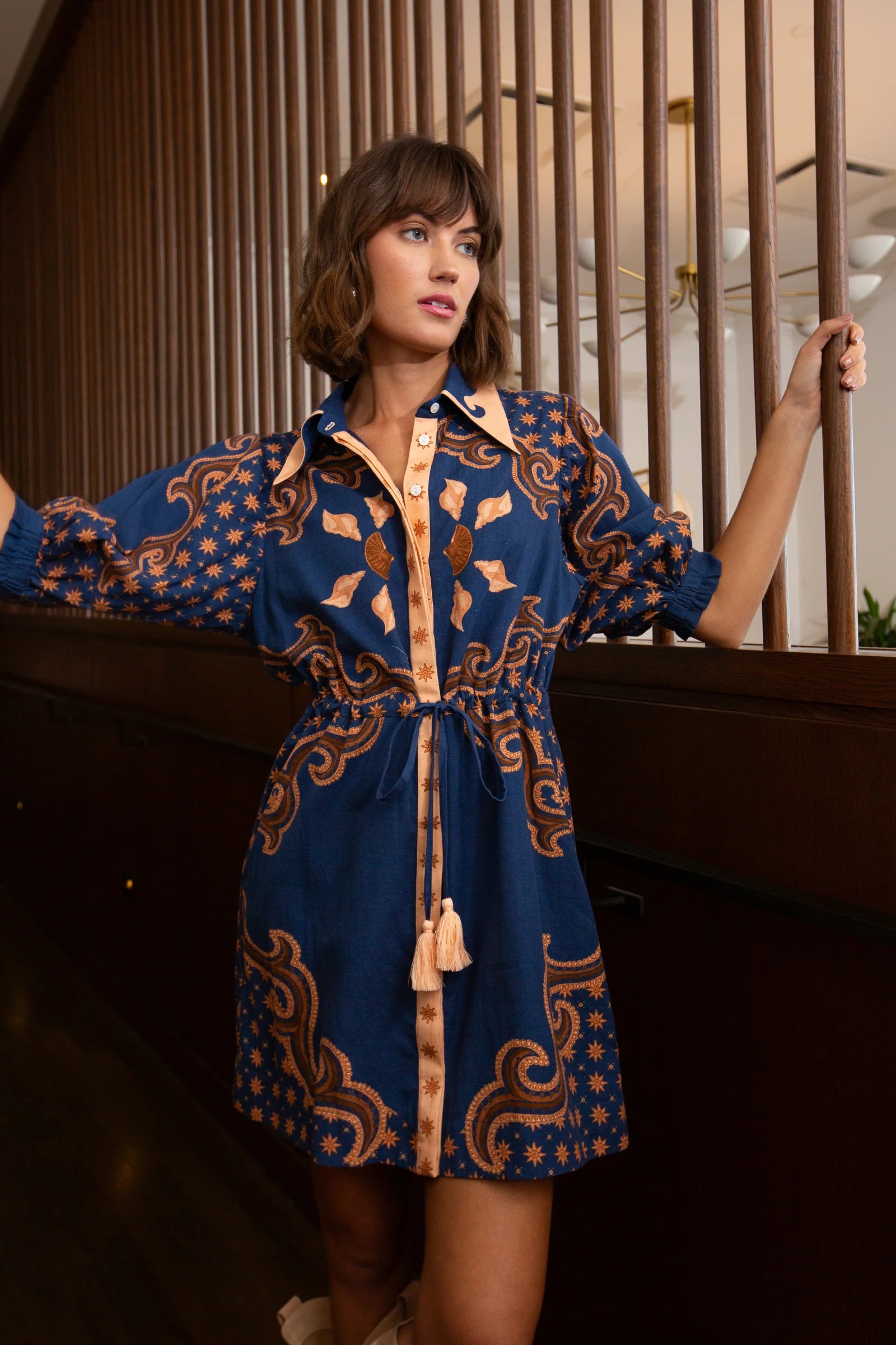 Anna Cate Celia Dress - Navy/Camel – Batik Chicago