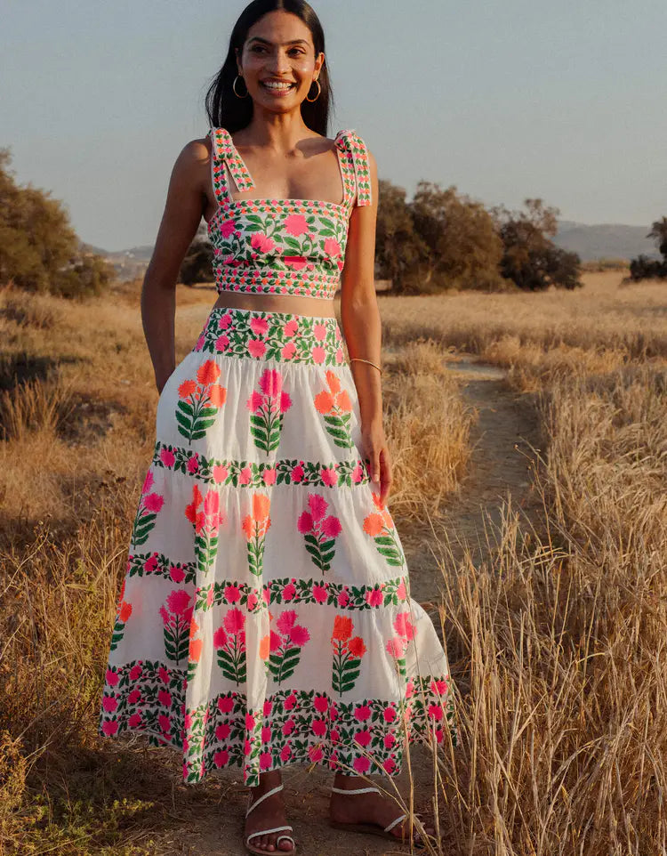 Pink City Prints Lara Skirt - Neon Buta – Batik Chicago